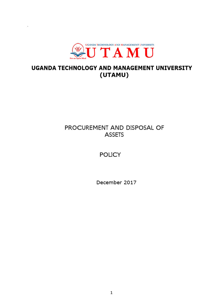 UTAMU Procurement and Disposal of Assets Policy 2017 | PDF ...