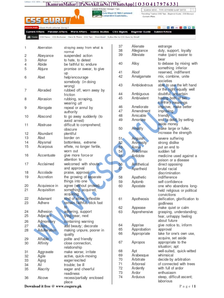 Important Css Vocabulary 1 Pdf 