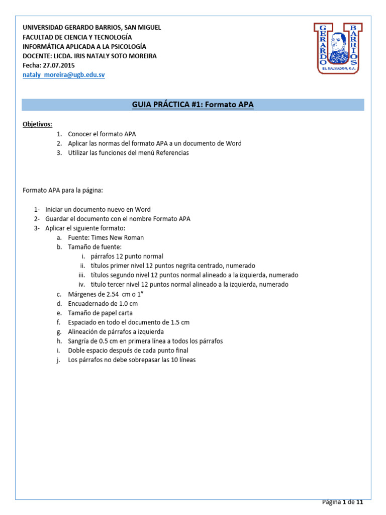 GP1 - Formato APA | PDF | Estilo apa | Asociacion Americana de Psicologia