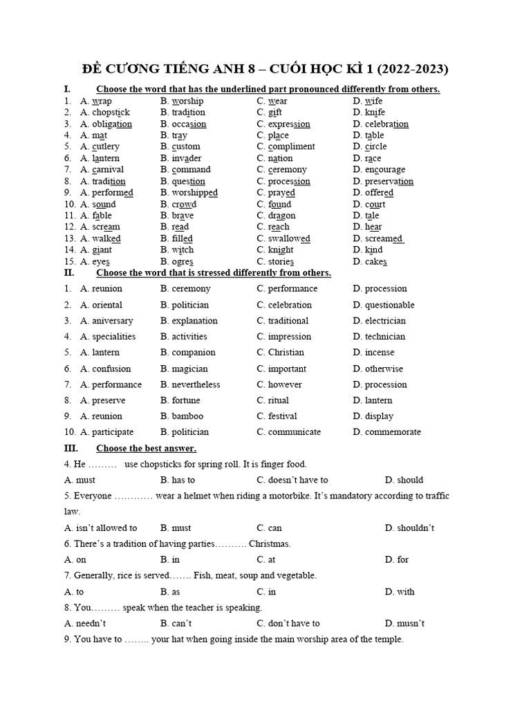 ĐỀ CƯƠNG TIẾNG ANH 8 | PDF