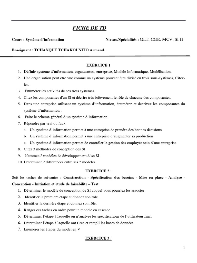 Fiche de TD Si | PDF