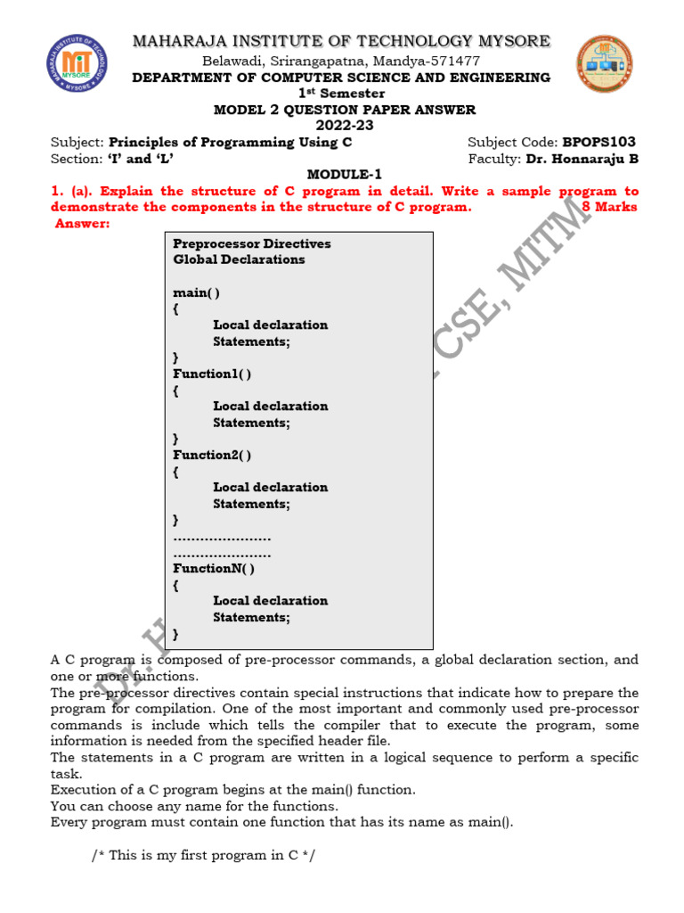 Paper-2-BPOPS103 - Model Paper Solution 2022-23 | PDF | Computers