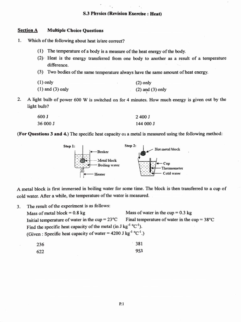Heat Physics Revision Exercise | PDF | Science & Mathematics