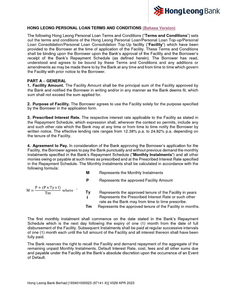 HLB Personal Loan TNC en BM | PDF | Interest | Loans