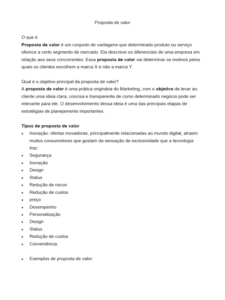 Proposta de Valor | PDF | Negócios