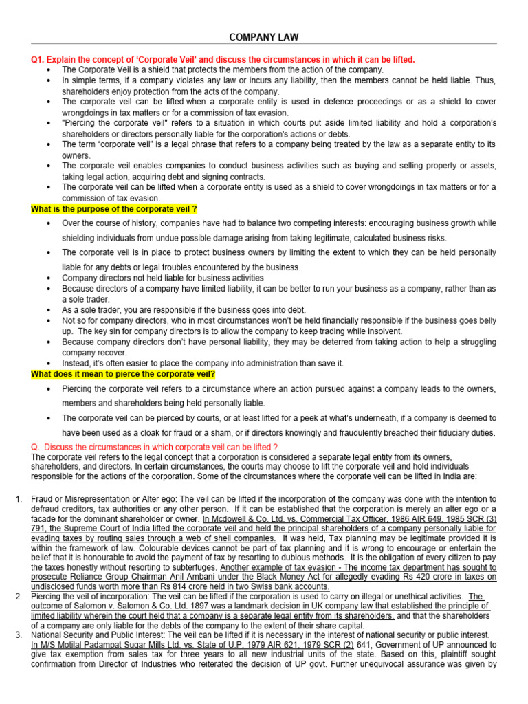 Company Law | PDF | Stocks | Partnership