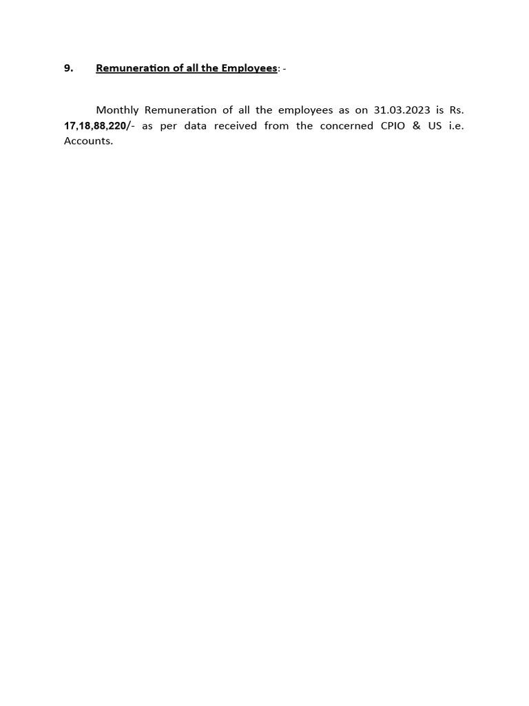 Remuneration of All The Employees | PDF | Finance & Money Management