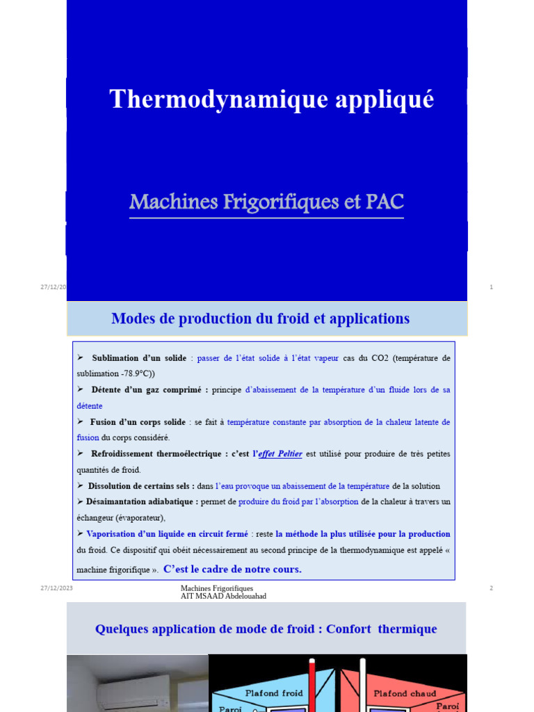 Machines Frigorifiques et Production de Froid | PDF | Réfrigération | Gaz