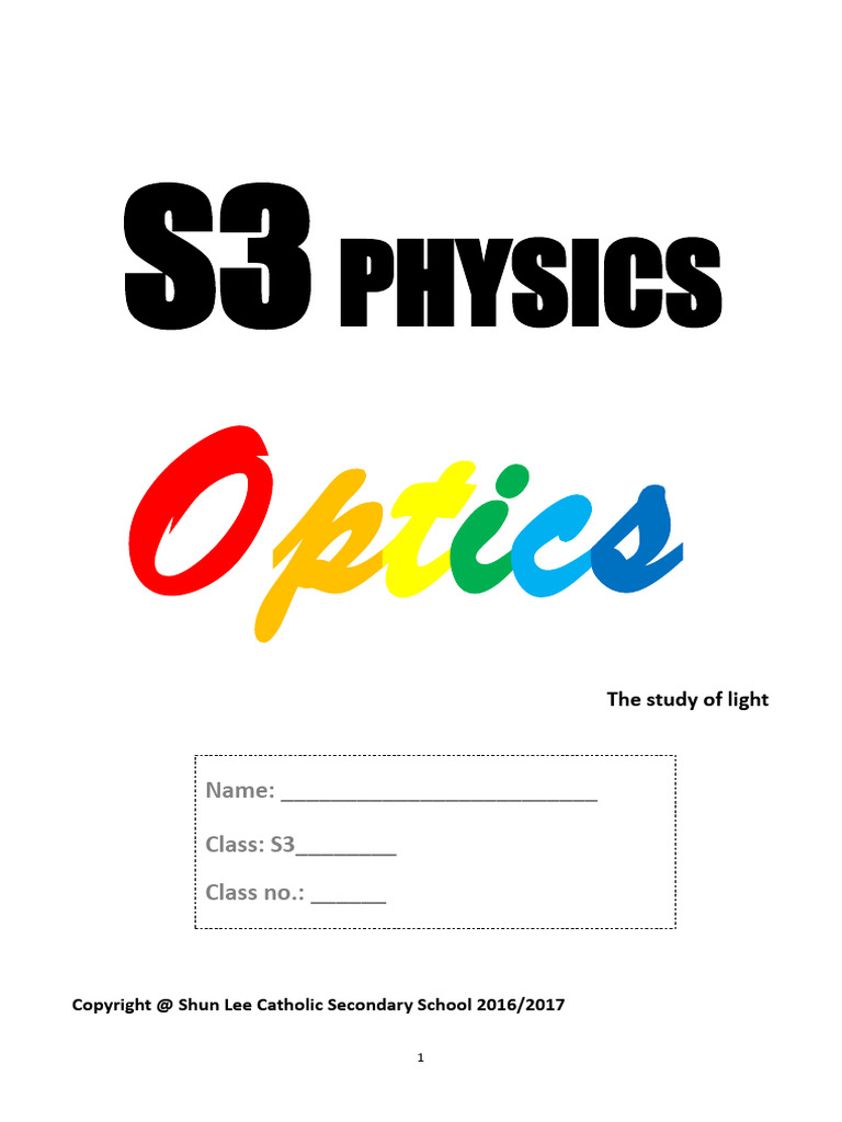 S3 Physics - 201617 - Light - STUDENT - 2016aug | PDF | Light | Mirror