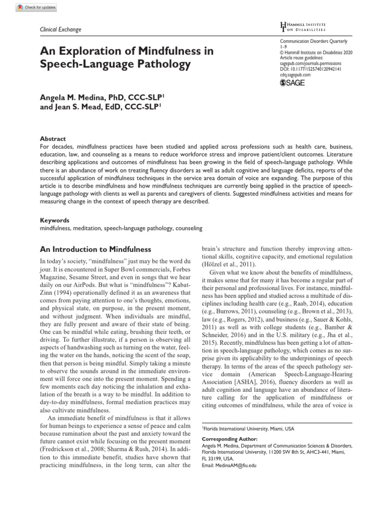 Mindfulness in Speech-Language Pathology | PDF | Mindfulness | Stuttering