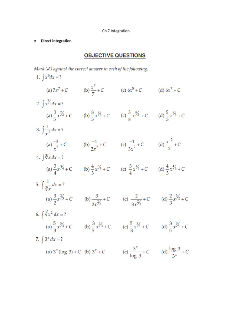 1.integration MCQ Direct Method | PDF