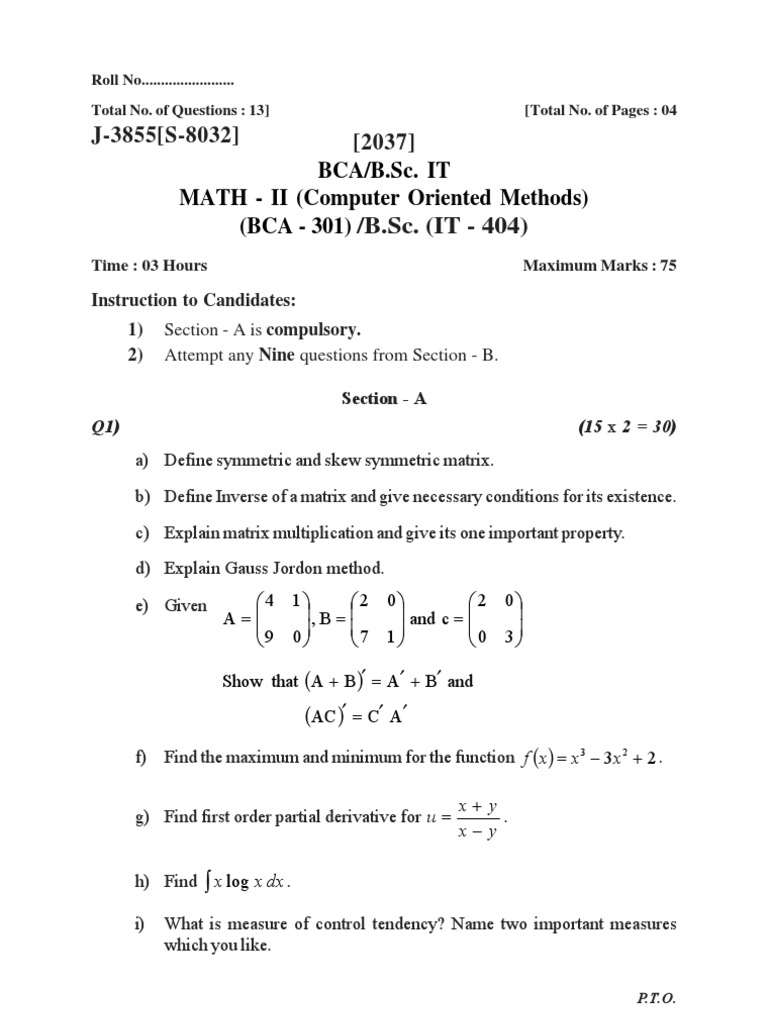 Bca 301 | PDF | Matrix (Mathematics) | Functions And Mappings