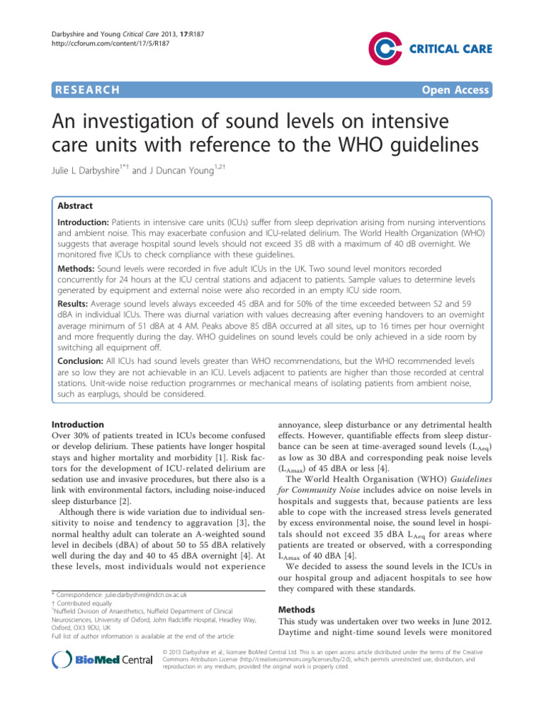 An Investigation of Sound Levels On Intensive Care Units With Reference ...