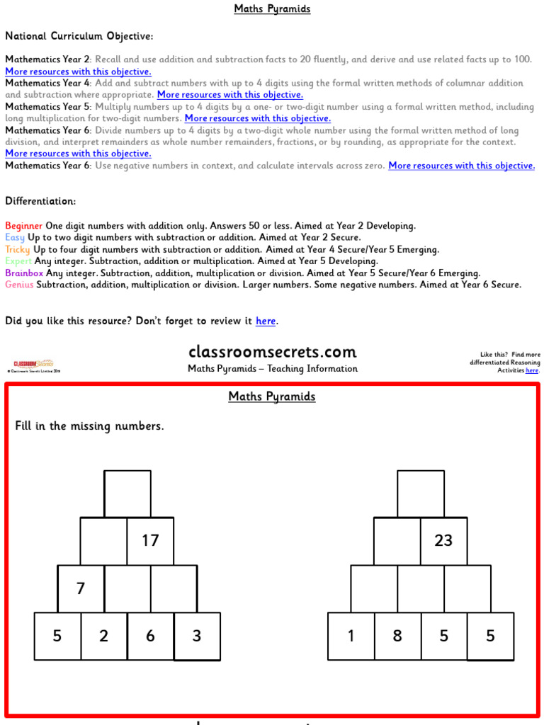 Monday Maths Pyramids | PDF | Multiplication | Subtraction