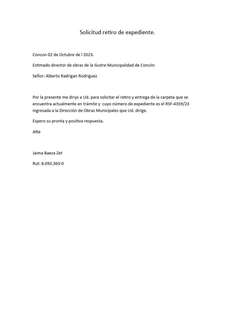 Solicitud Retiro de Expediente | PDF | Derecho