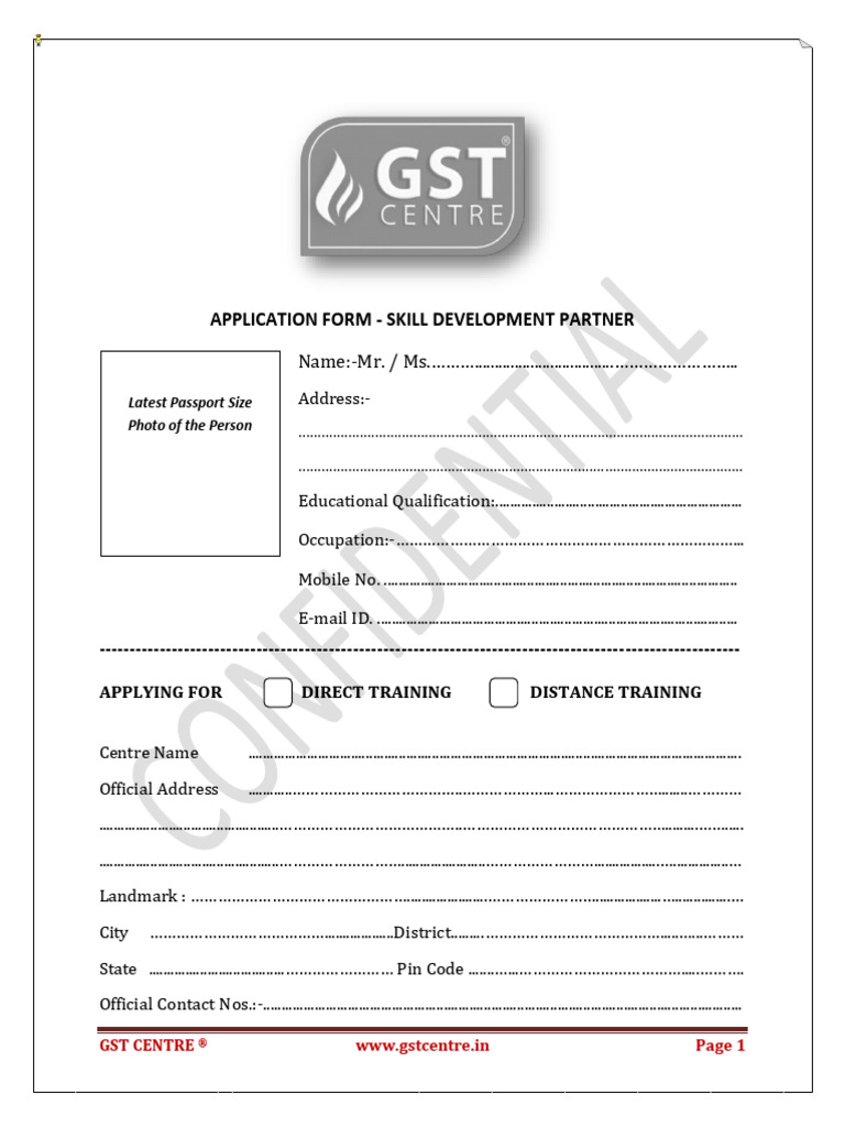 Application Form - GST Centre - Skill Development Partner 23-11-2022 ...