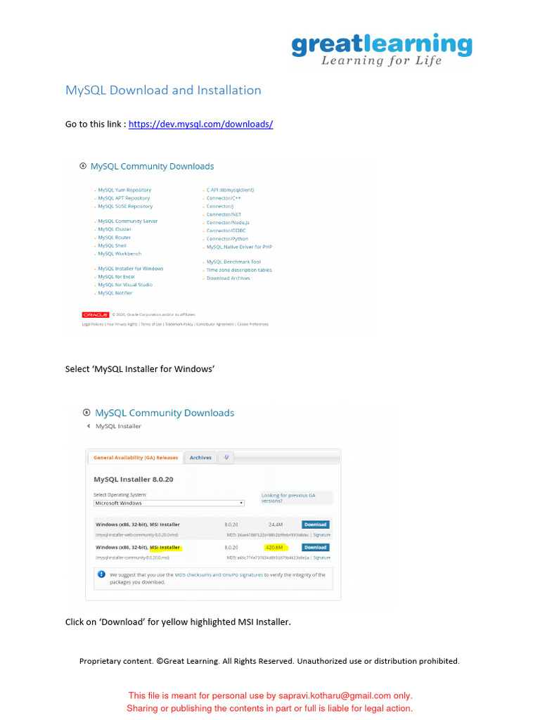 MySQL Download & Installation Steps | PDF | Computer File | Proprietary ...
