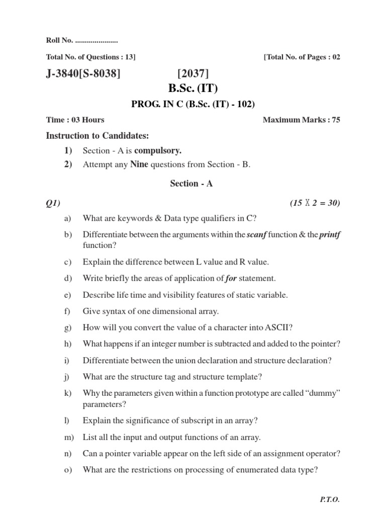 Bscit 102 | PDF | C (Programming Language) | Parameter (Computer Programming)