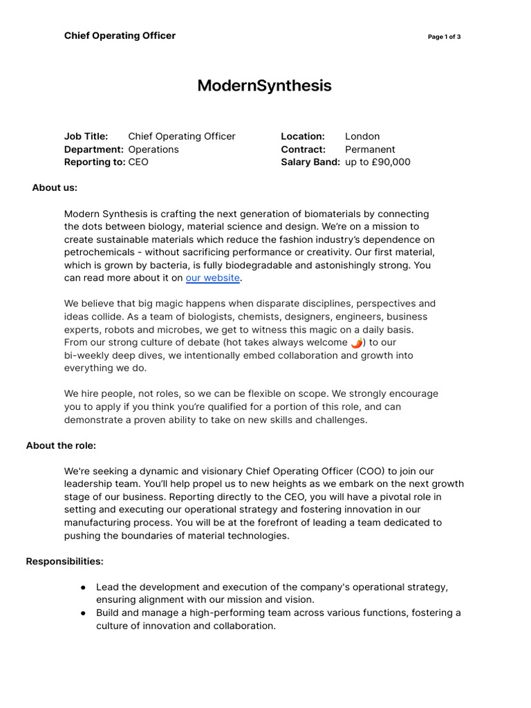 COO Job Description | PDF | Chief Operating Officer | Innovation