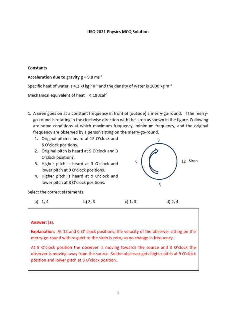 IJSO 2021 Physics & Chemistry Solutions | PDF