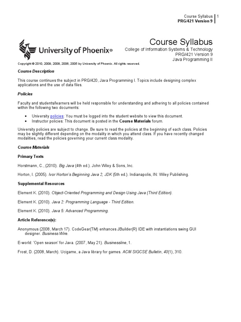 PRG421 042611 Syllabus | PDF | Java (Programming Language ...