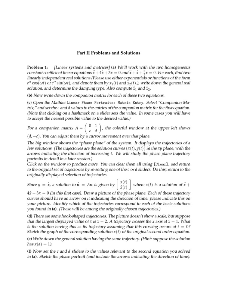 Part II Problems and Solutions: Problem 1 | PDF | Matrix (Mathematics) | System Of Linear Equations