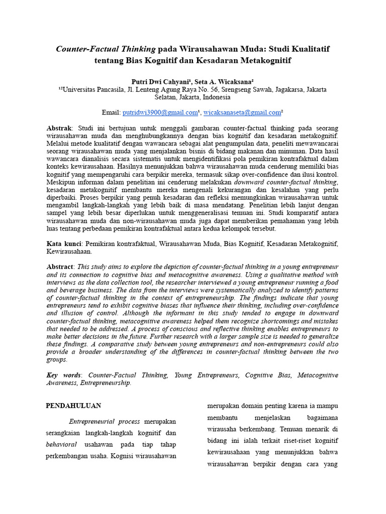 Counter Factual Thinking Pada Wirausahaw | PDF