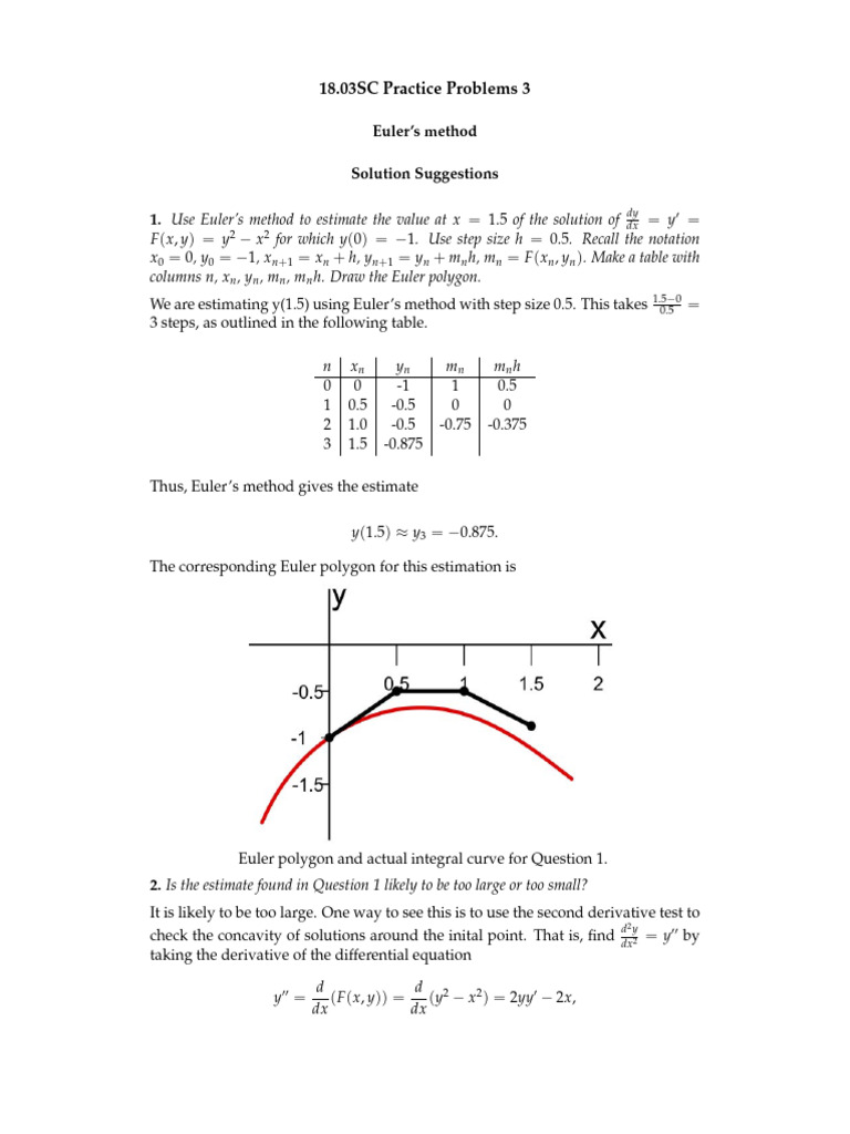 Euler's Method Practice Problems | PDF | Derivative | Mathematical Analysis