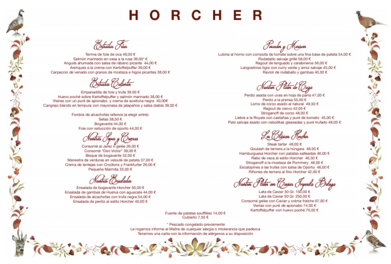 Carta del Restaurante Horcher Madrid | PDF