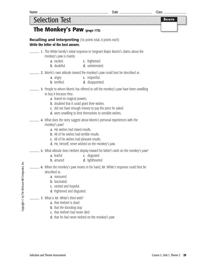 The Monkeys Paw Study Guide | PDF