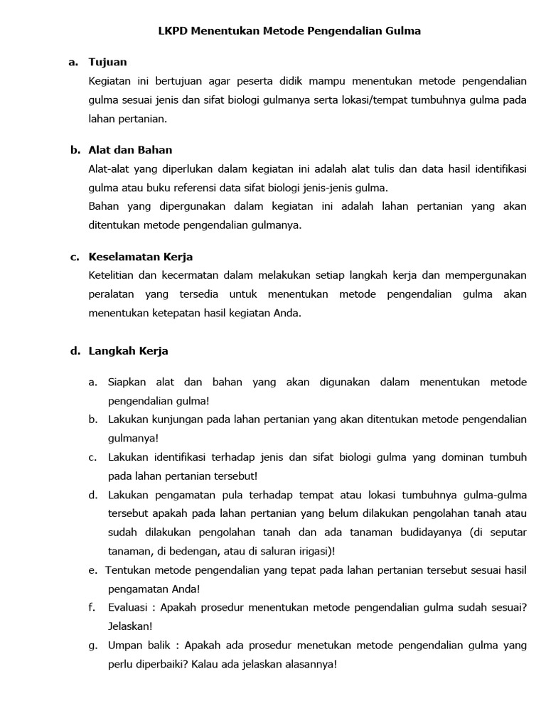 LKPD Menentukan Metode Pengendalian Gulma | PDF | Kesehatan Holistik | Teknologi & Rekayasa
