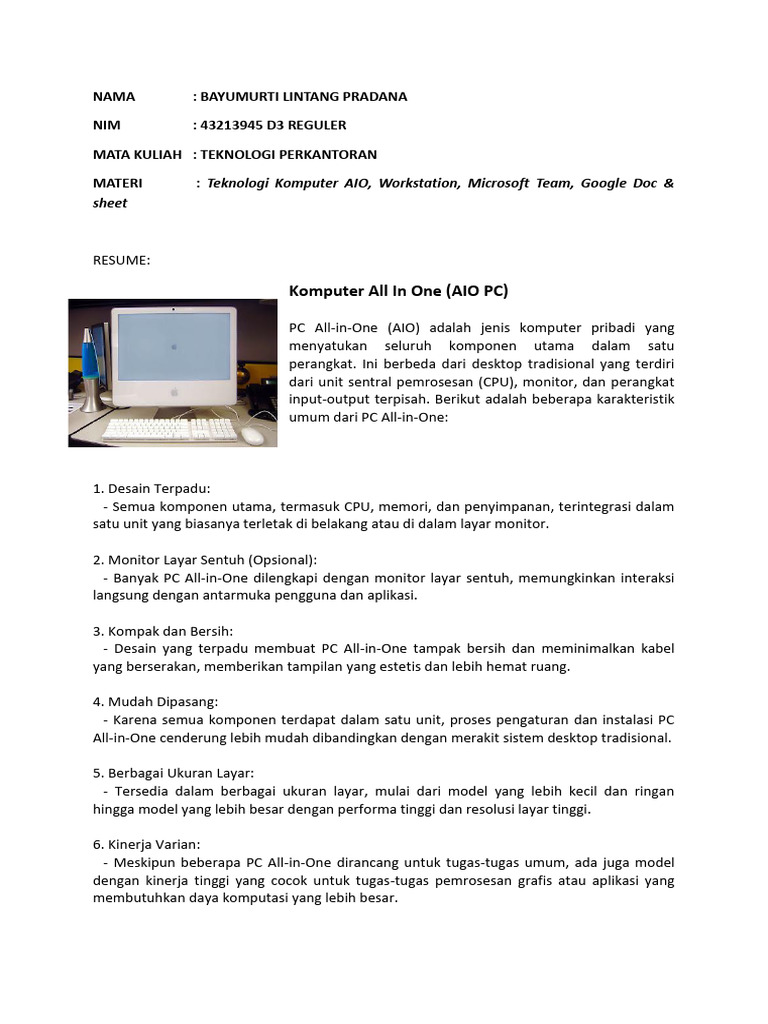 BAYUMURTI LINTANG PRADANA - MATERI 34 - Teknologi Komputer AIO, Workstation, Microsoft Team ...