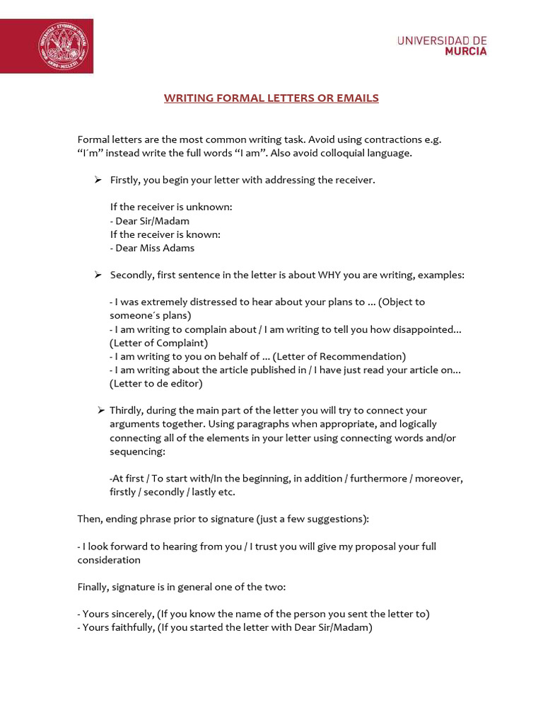 Formal Letters - Useful Sentences | PDF