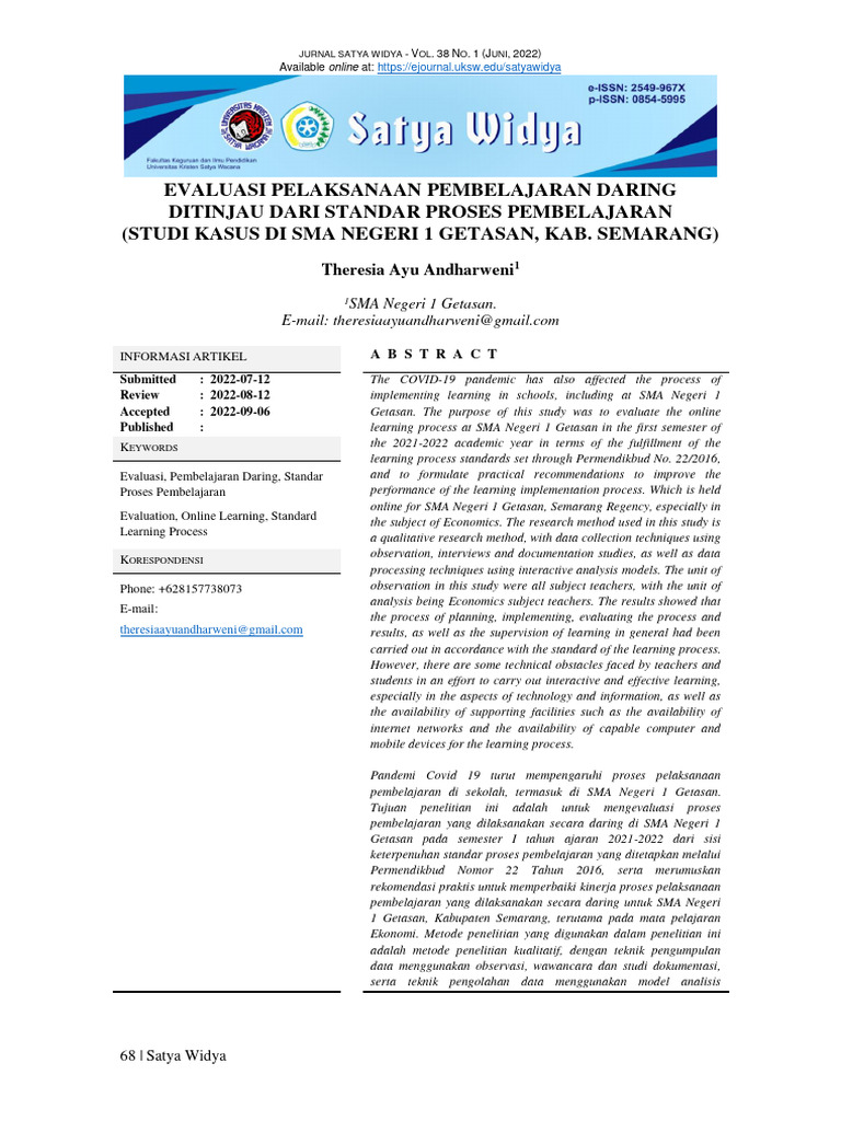 Evaluasi Pembelajaran Daring di SMA 1 Getasan | PDF
