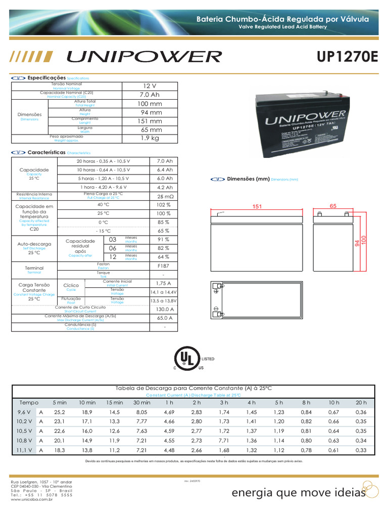 Data Sheet Unipower 7ah | PDF | Ciência de Materiais | Eletromagnetismo