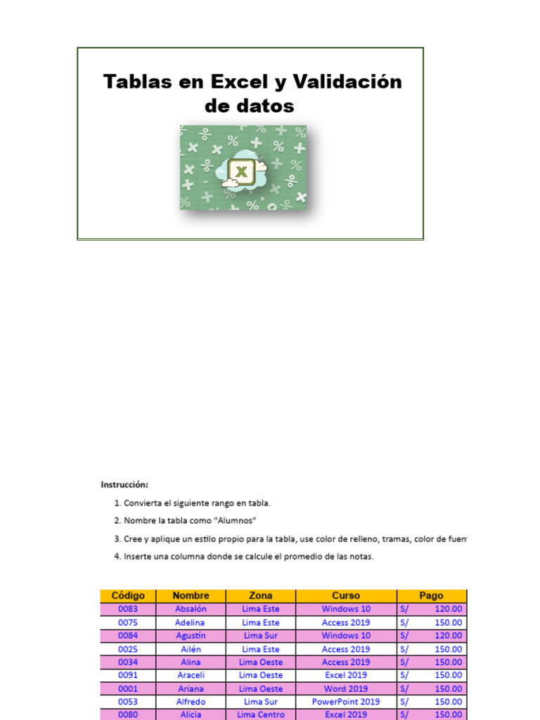 Semana 13 - Excel Descargable - Tablas y Validación de Datos | PDF ...