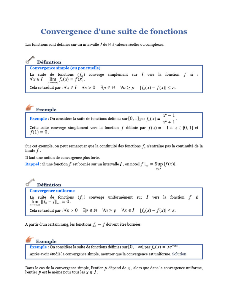 Convergence de fonctions : simple vs uniforme | PDF | Limite ...