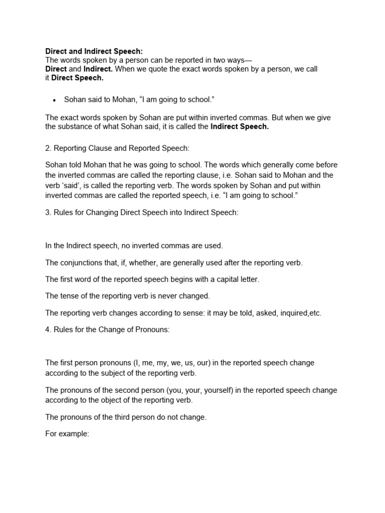 Direct and Indirect Speech Explained | PDF | Verb | Semantics