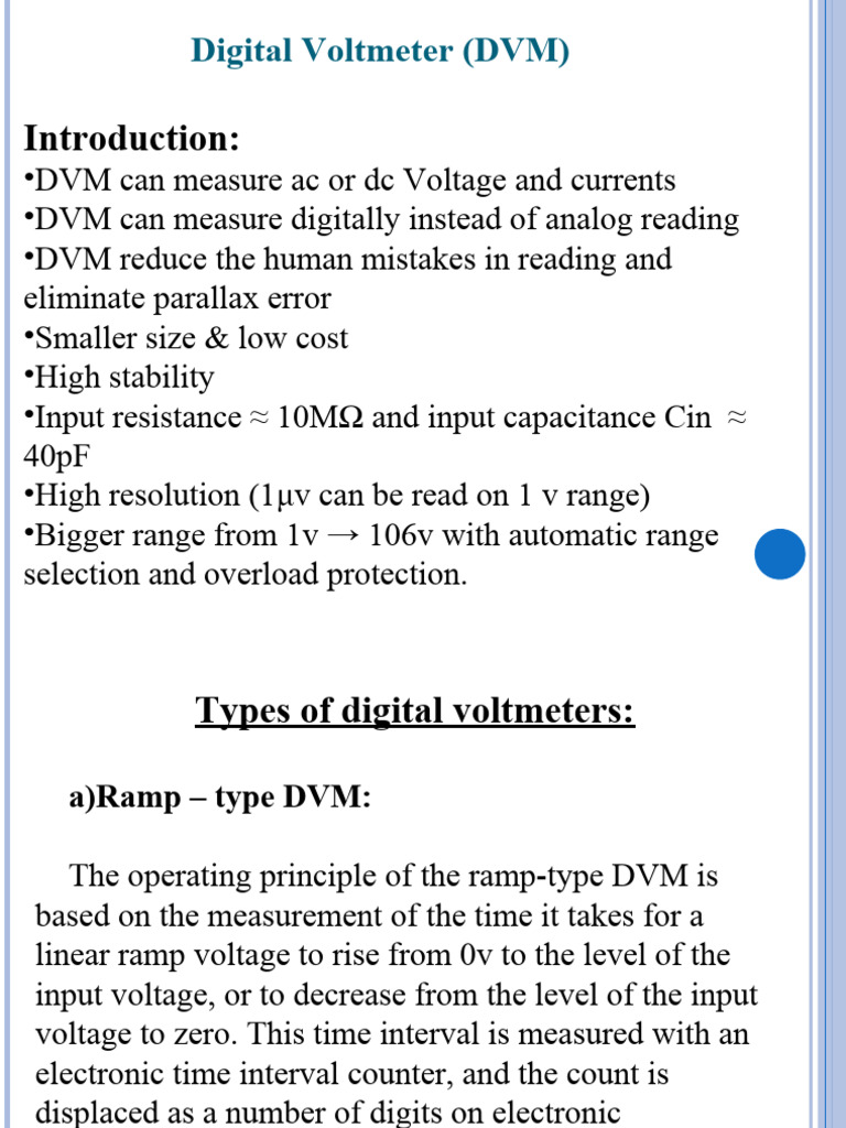 Digital Voltmeter (DVM) | PDF | Voltage | Metrology