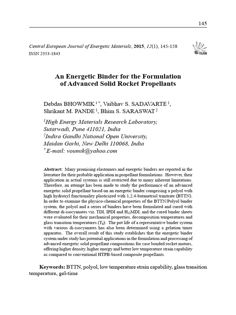 Advanced Solid Rocket Propellant Binder | PDF | Rocket Propellant ...