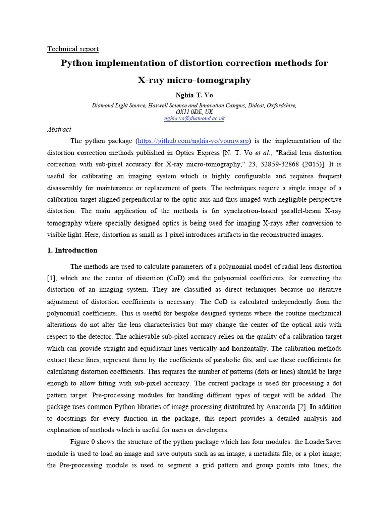 Python Implementation Of Distortion Correction Methods For X Ray Tomography Pdf Optics 5410