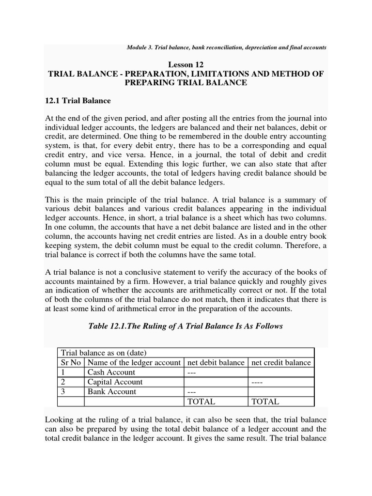 Trial Balance Preparation Limitations and Method of | PDF | Debits And Credits | Service Industries