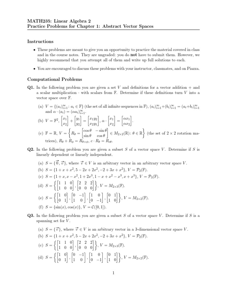 Ch1 Practice Problems | PDF | Linear Subspace | Basis (Linear Algebra)