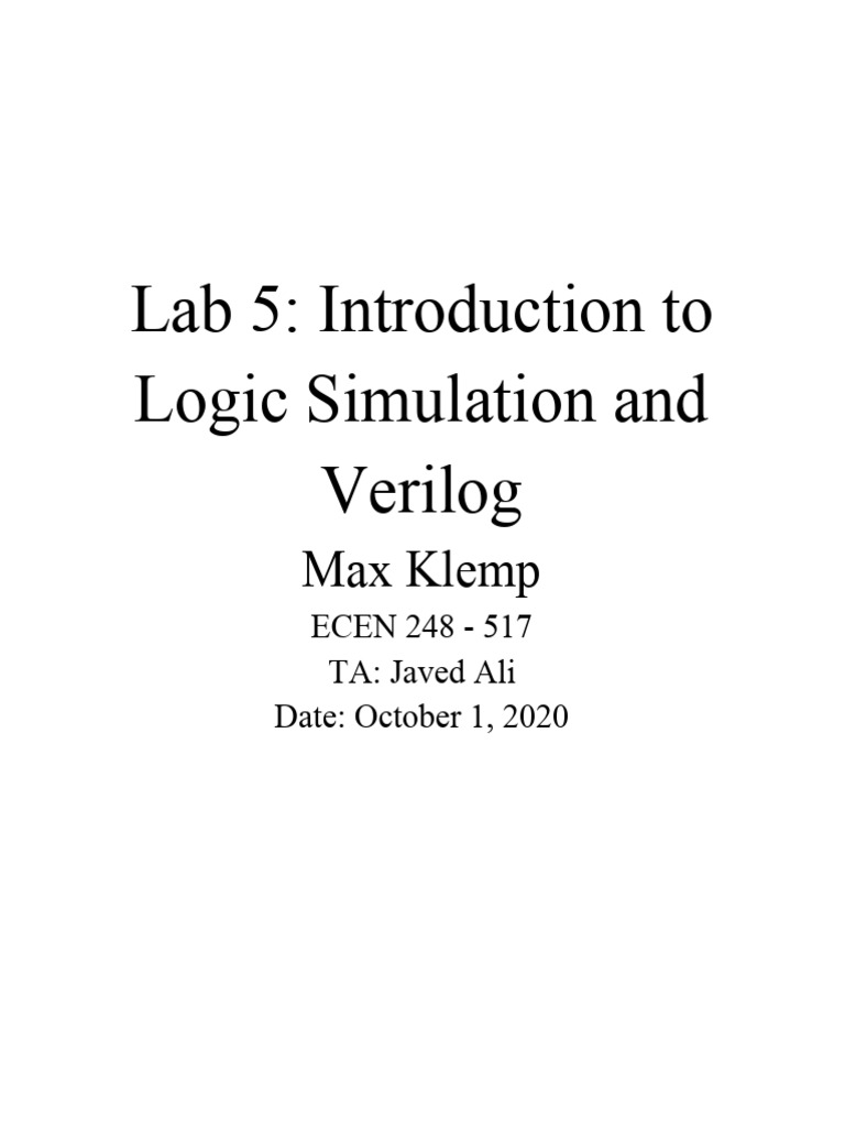 Lab 5 Introduction To Logic Simulation and Verilog PDF | PDF | Hardware Description Language ...