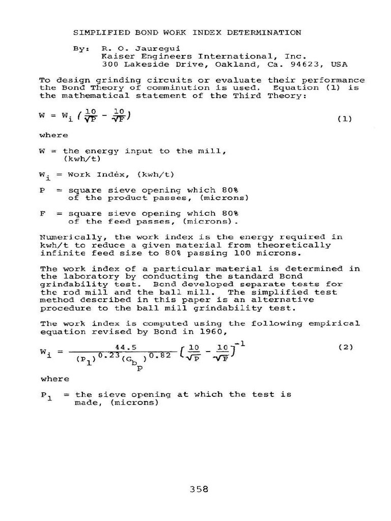 200 - R.O.Jauregui - Simplified Bond Work Index Determination | PDF