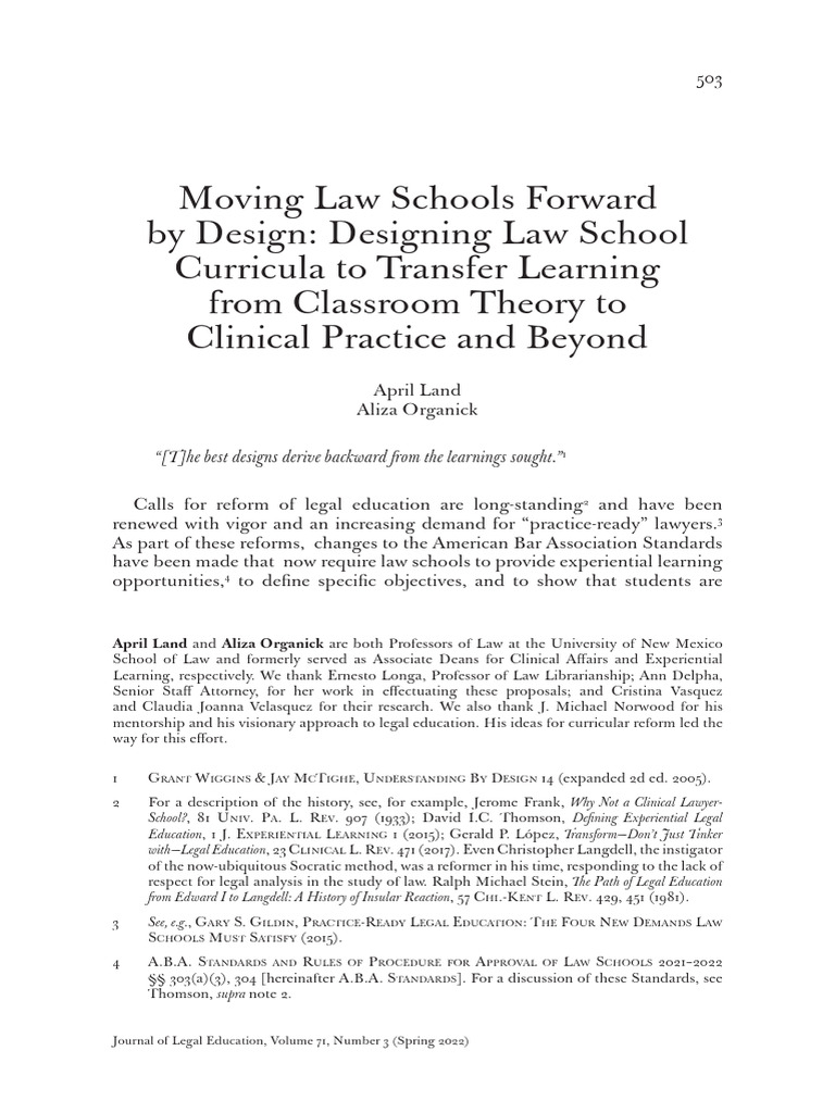 Moving Law Schools Forward by Design - Designing Law School Curric ...
