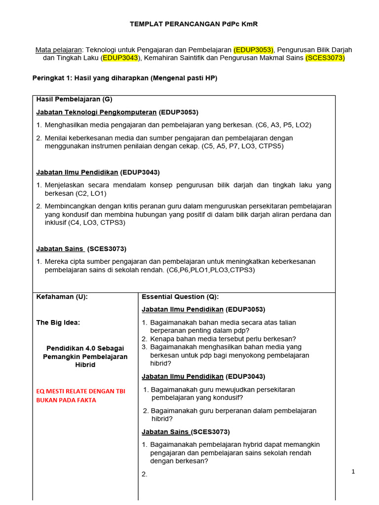 5) Perancangan PDPC KMR Edup3053 Edup3043 Sces3073 1 | PDF