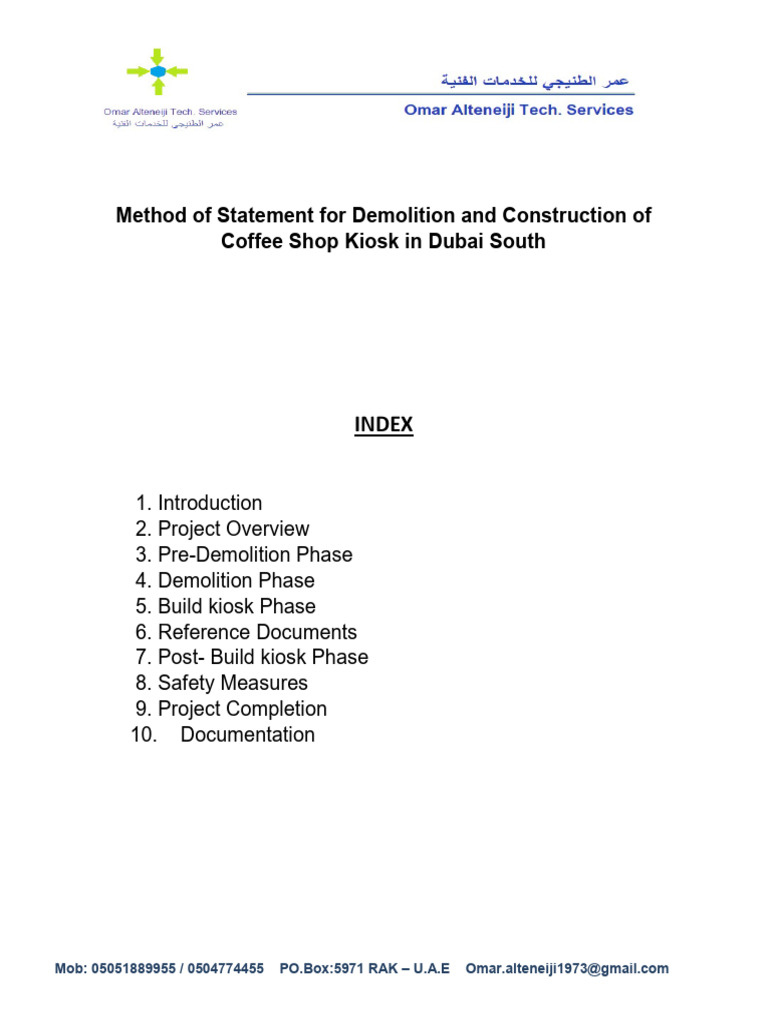 Method of Statement For Demolition and Construction of Coffee Shop ...