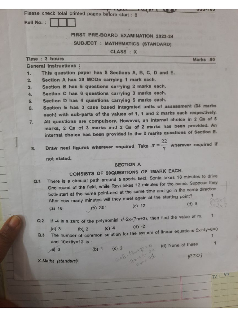 Standard Question Paper KV | PDF