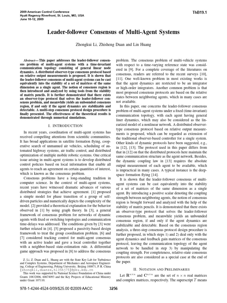 Zhongkui Li Leader Follower Consensus of Multi Agent | PDF